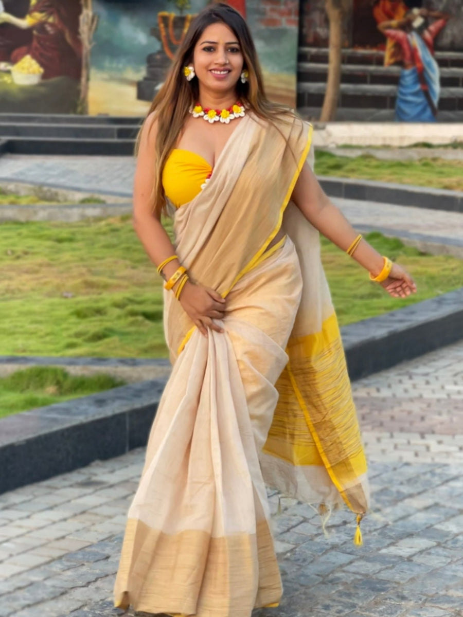 Megha Rathod In Blended Linen Saree. Available In 5 Different Palla An ...