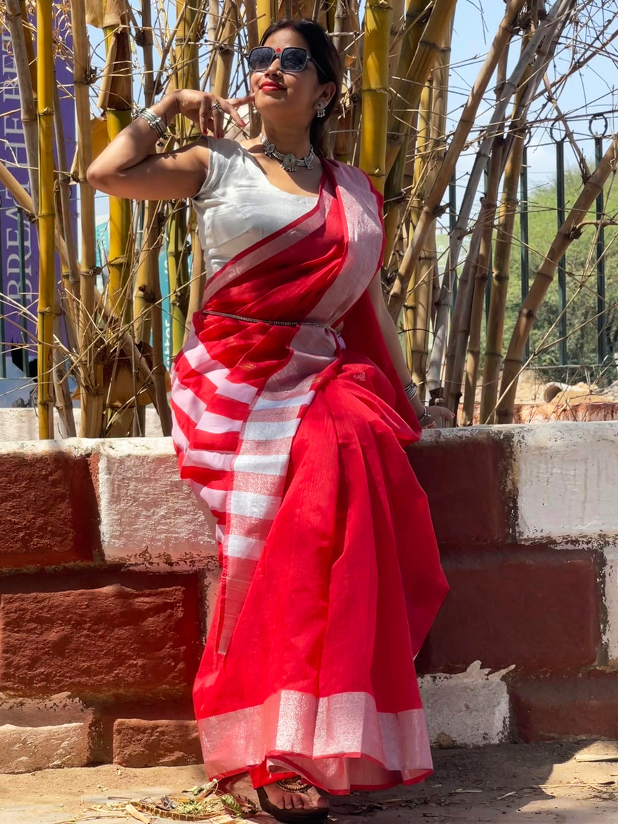 Megha Rathod In Linen Saree. Available In 3 Colours. – Indiehues